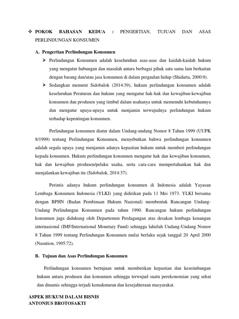 Ii Pengertian, Tujuan Dan Asas Hukum Perlindungan Konsumen | PDF Ii Pengertian, Tujuan Dan Asas Hukum Perlindungan Konsumen | PDF