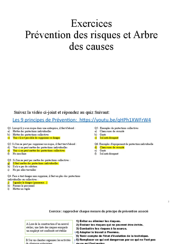 Exercices Prévention Des Risques Et Arbre Des Causes | PDF | Prophylaxie | Sécurité