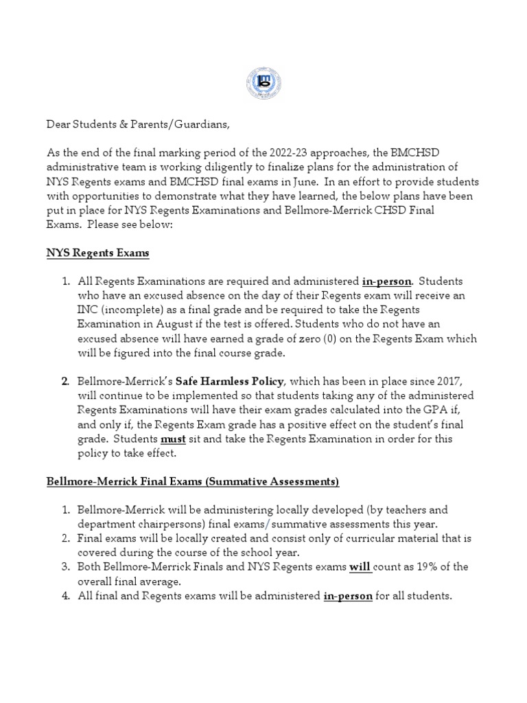 Safe Harmless - 2023 - Draft Student-Parent Letter | PDF