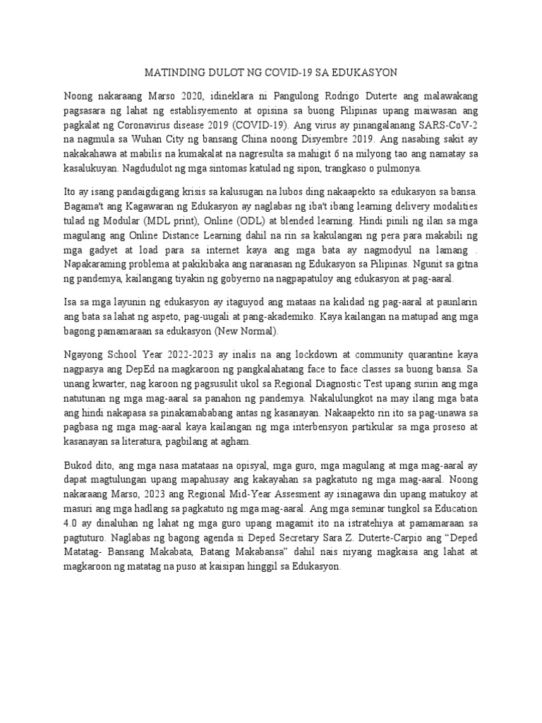 Epekto-ng-COvid-19 Sa Edukasyon | PDF