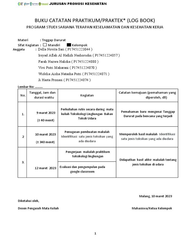 FORMAT LOGBOOK PRAKTIKUM - Toksikologi Lingkungan | PDF