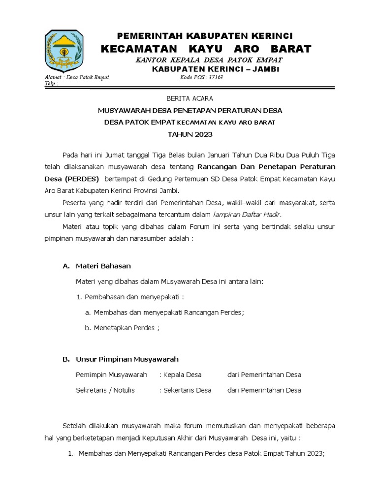 Berita Acara Penetapan Perdes | PDF