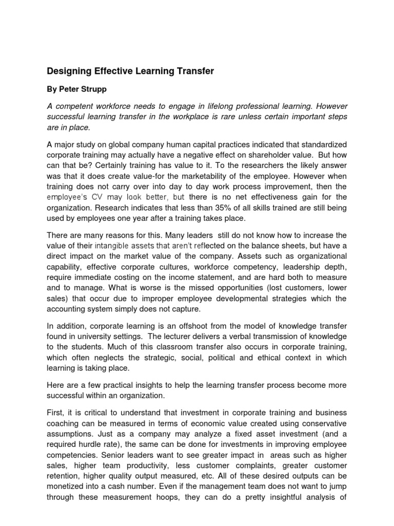 Learning Transfer | PDF | Strategic Management | Competence (Human ...