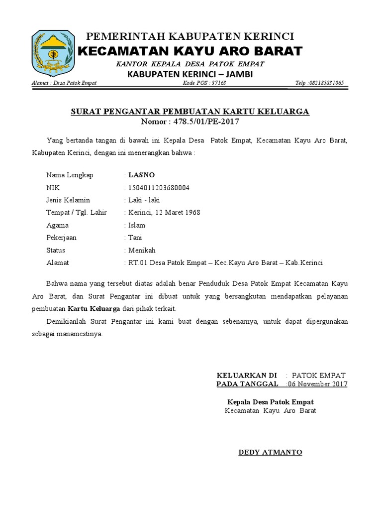 Surat Pengantar Pembuatan KK | PDF Surat Pengantar Pembuatan KK | PDF