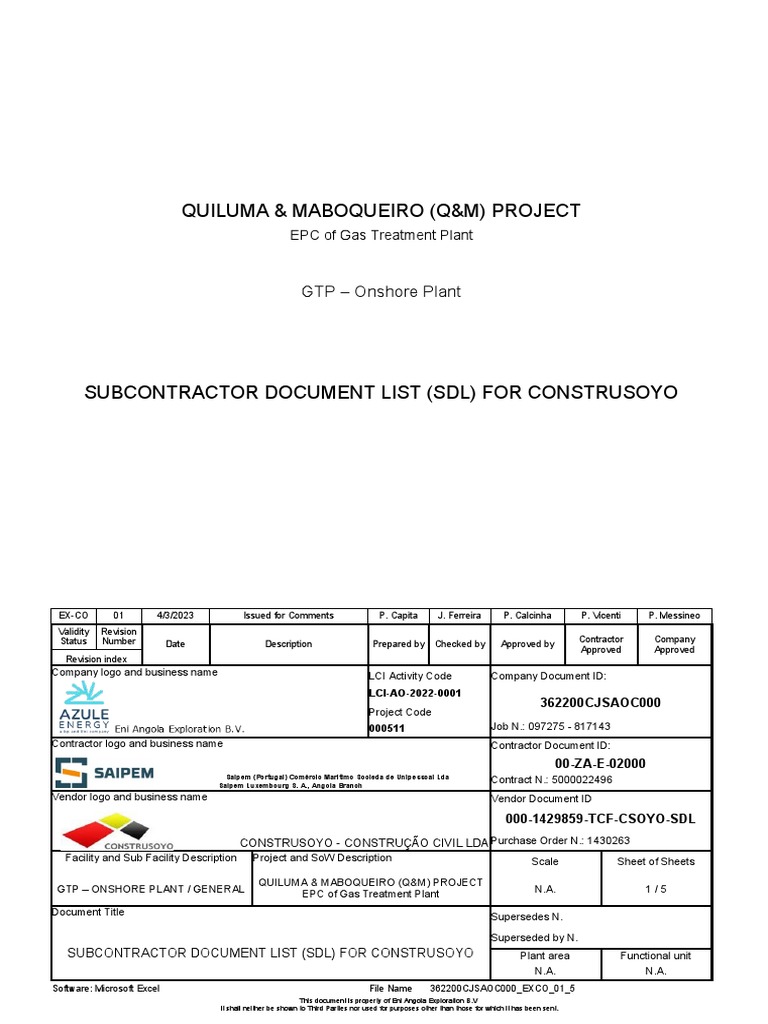 Subcontractor Document List (SDL) Construsoyo PO 1429859 Master | PDF | Firefighting | Civil ...