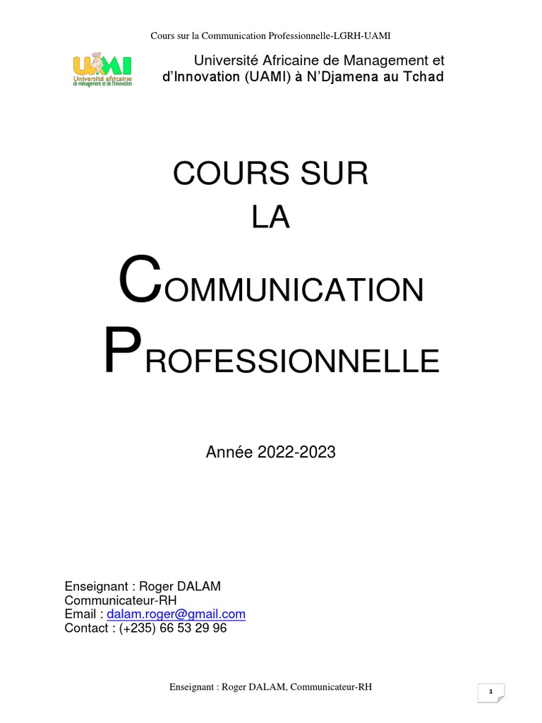 Cours Integral Sur La Communication Professionnelle | PDF | Communication non verbale | la ...