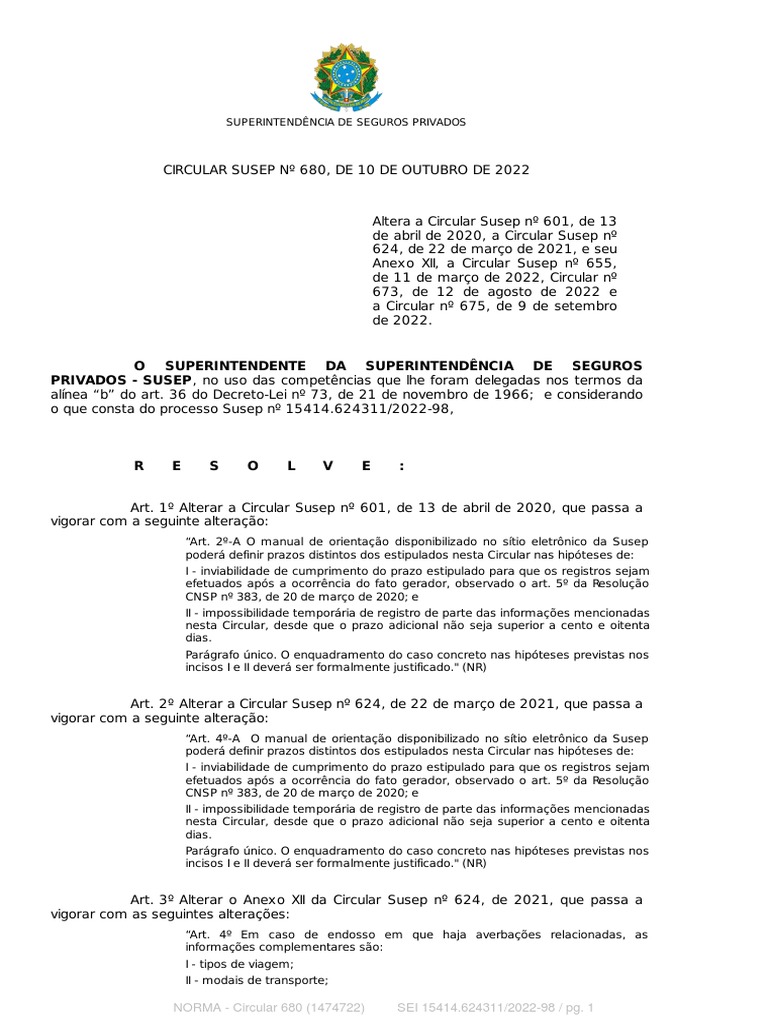Circular Susep #610 de 07 de Julho de 2020 | PDF