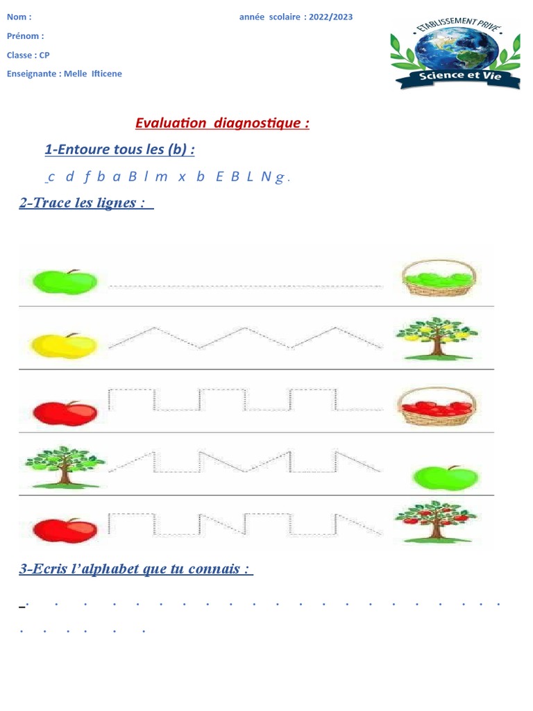 Évaluation Diagnostique CP PDF | PDF