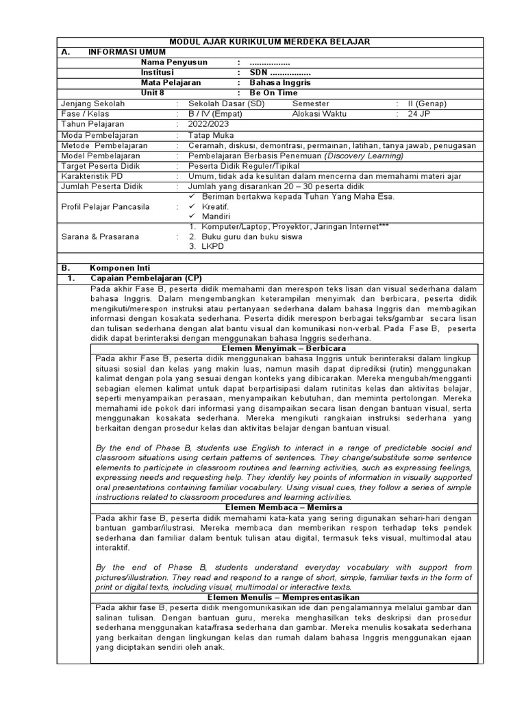 RPP B. INGGRIS KLS IV SMS 2 Unit 8 | PDF | Seni & Disiplin Bahasa | Kajian Bahasa Asing