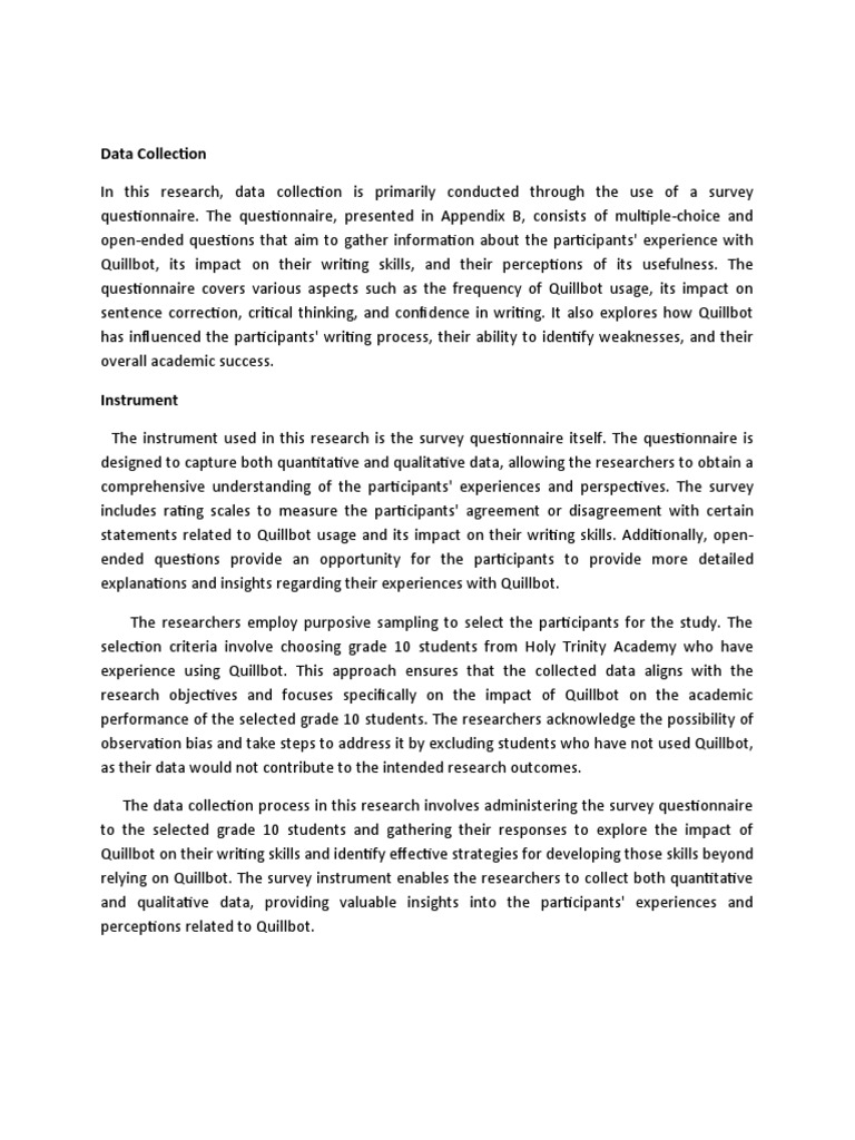 Data Collection Survey Explores Quillbot Impact | PDF