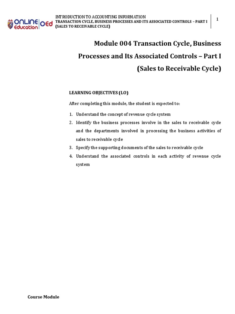 W5 Lesson 4 Transaction Cycle, Business Processes and Its Associated ...