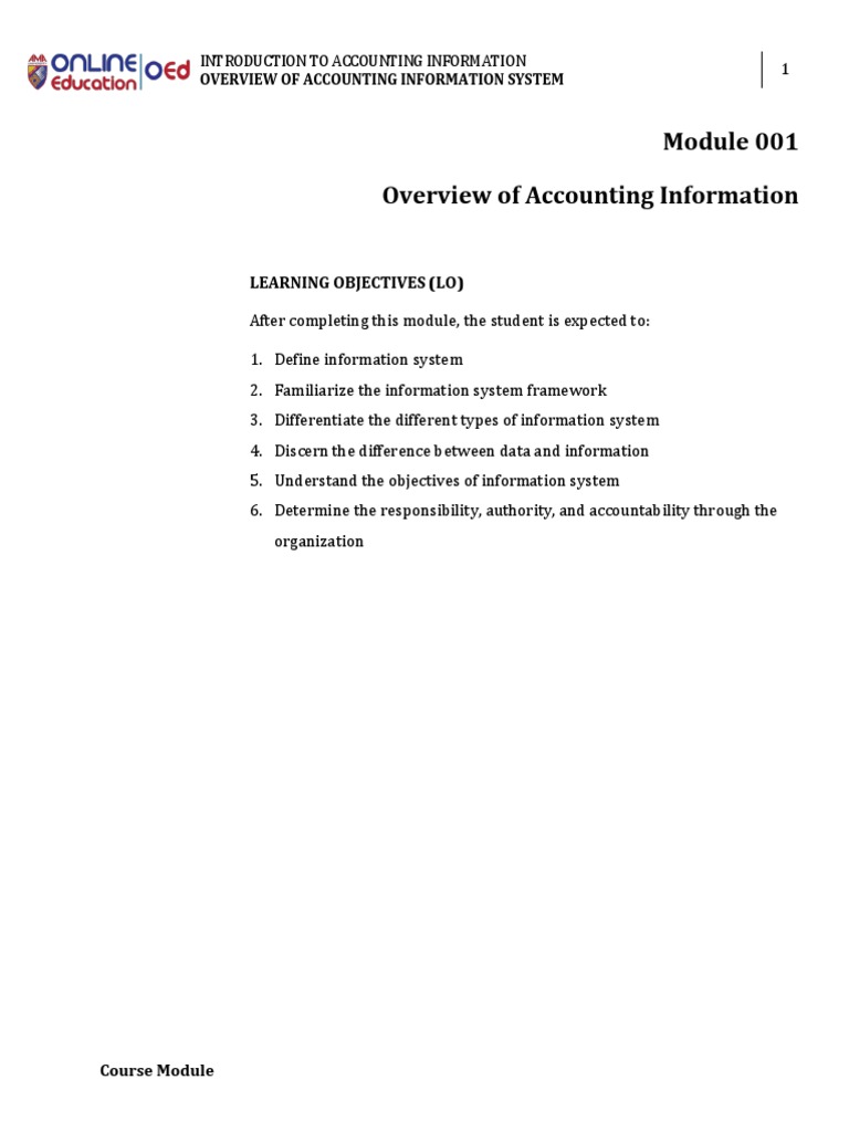 W1 Lesson 1 Overview of Accounting Information System - Module | PDF ... W1 Lesson 1 Overview of Accounting Information System - Module | PDF ...