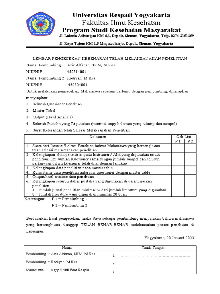 lembar pengecekan kebenaran Skripsi | PDF
