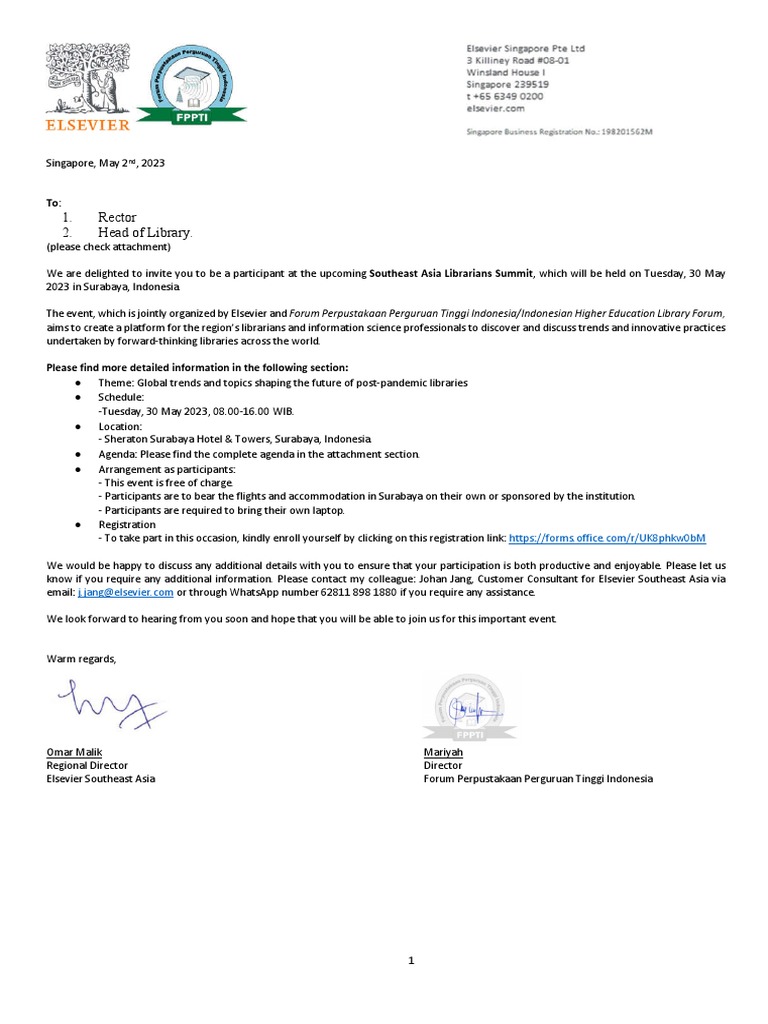 03 Invitation Letter For Participants-SEA Lib Summit 30 May 2023 | PDF | Libraries | Java