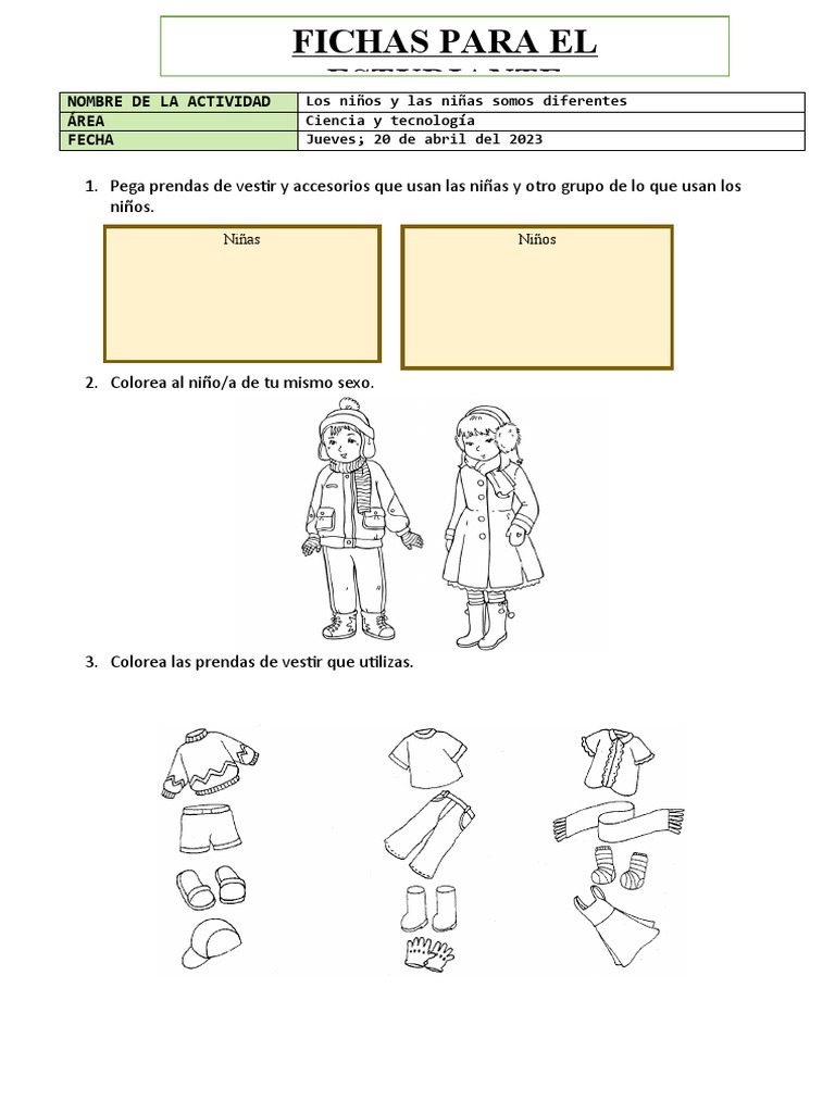 Ficha de Trabajo - Los Niños y Las Niñas Somos Diferentes - 20-04-2023 ...