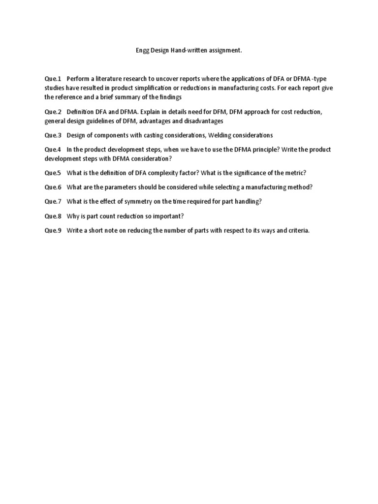 DFMA Hand Written Assignment | PDF