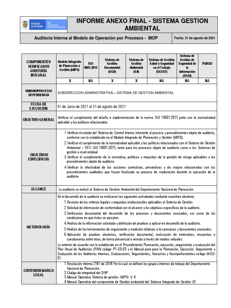 Informe ANEXO SGA Definitivo | PDF | Auditoría | Planificación