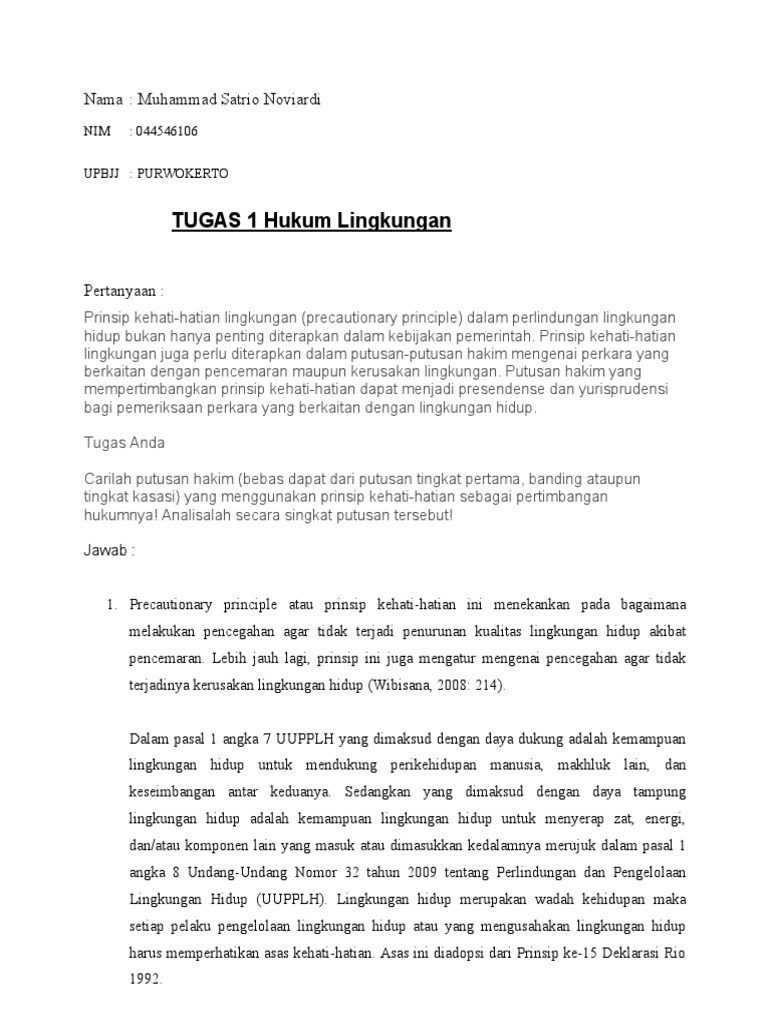 TUGAS 1 Hukum Lingkungan | PDF
