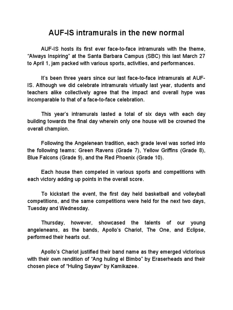 AUF IS Intramurals in The New Normal | PDF