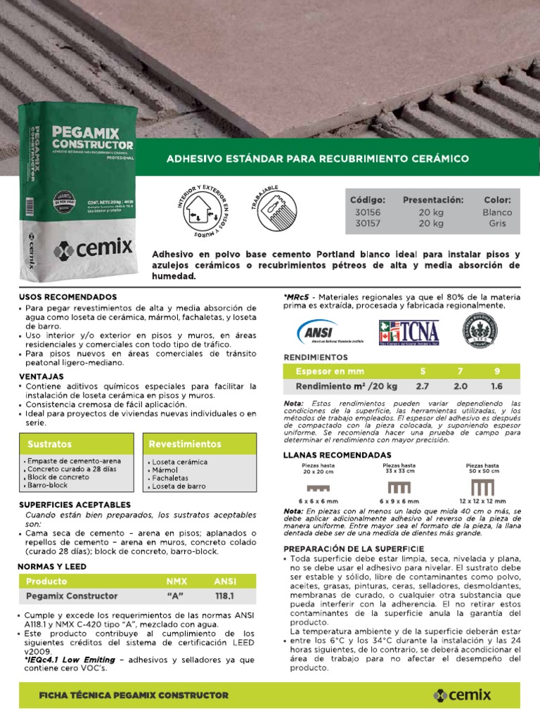 Cemix Adhesivo Pegamix Constructor | PDF