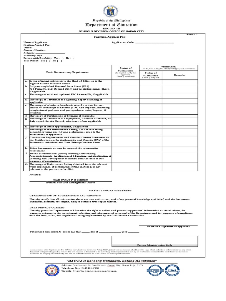 1 Annex C Checklist of Requirements With Omnibus | PDF