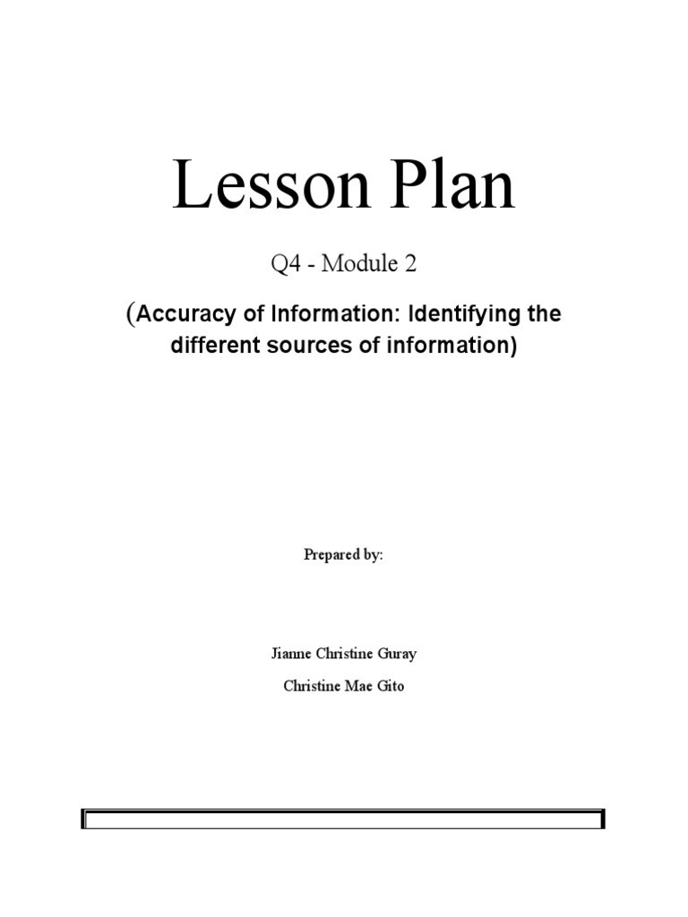 Lesson Plan - Q4 - SourcesOfInfo | PDF | Libraries | Academic Journal