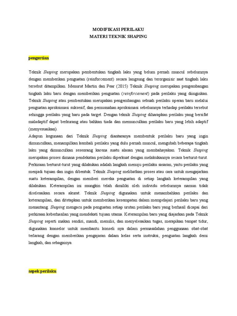 MODIFIKASI PERILAKU - Teknik Shaping | PDF