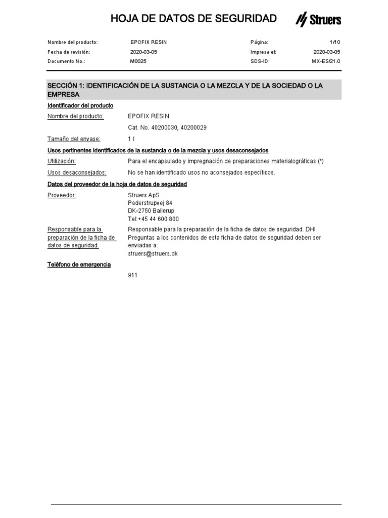 Epofix Resin MX Es M0025 | PDF | Agua | Residuos