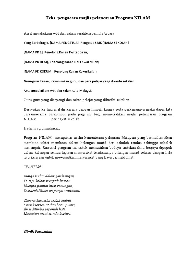 Teks MC Nilam - Pelancaran Program Nilam | PDF