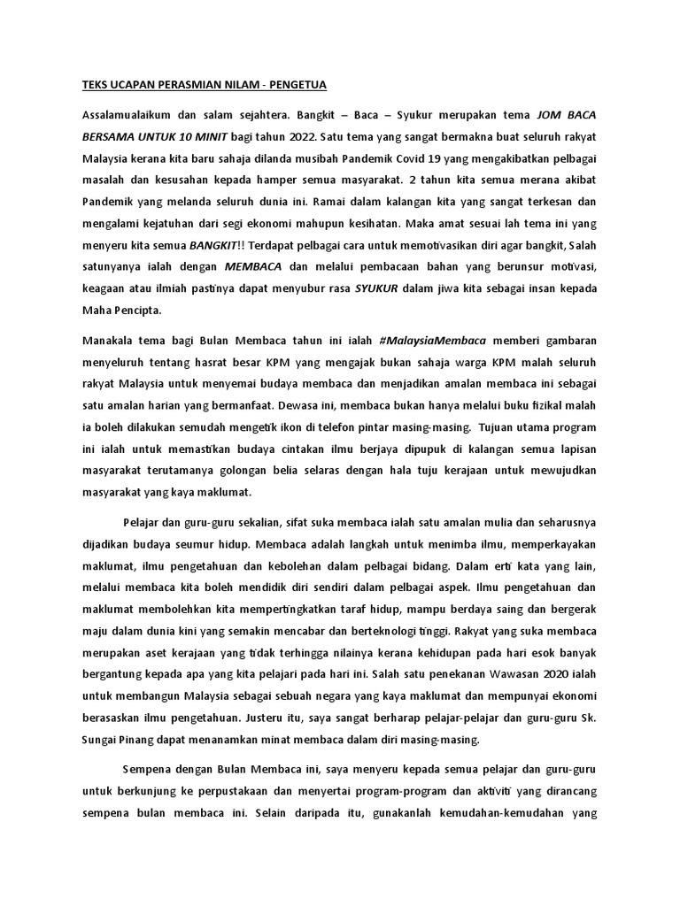 Teks Ucapan Perasmian Nilam | PDF