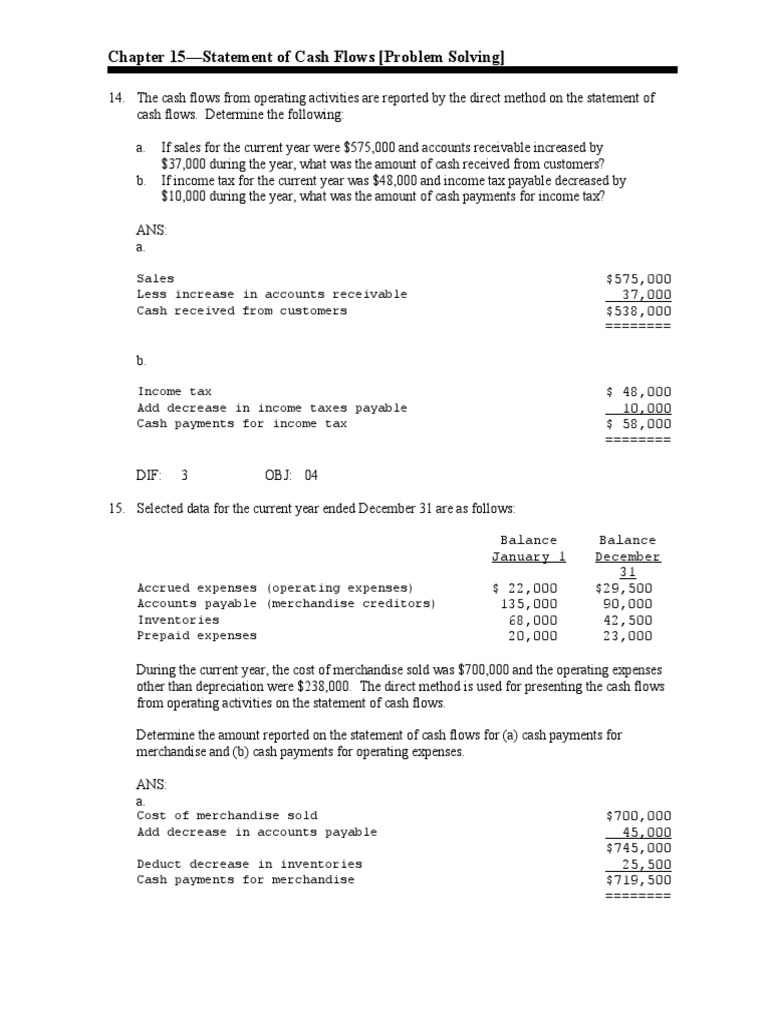 Examination Question and Answers, Set G (Problem Solving), Chapter 15 - Statement of Cash Flow ...
