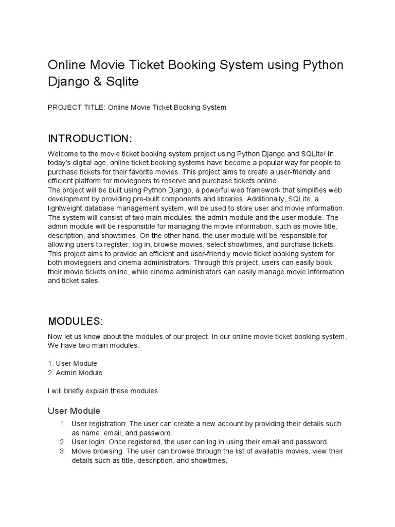 Movie Ticket Booking System Pdf Login User Computing
