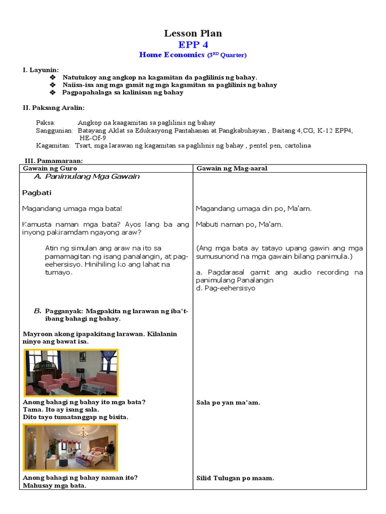 Lesson Plan Pag Lilinis NG Bahay | PDF