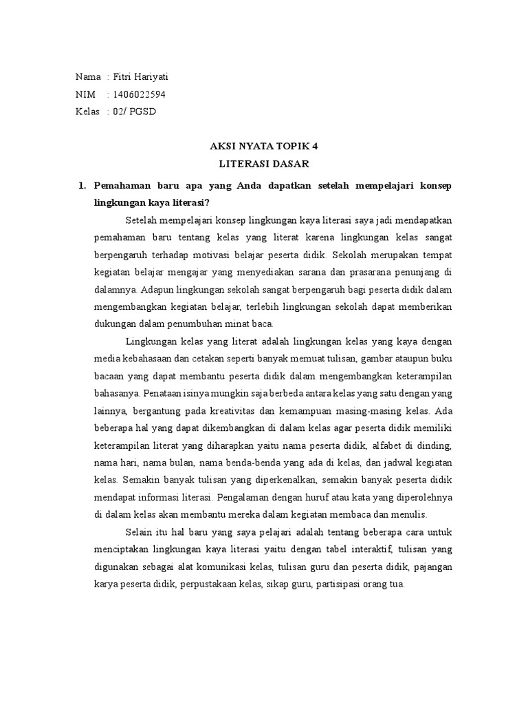 Aksi Nyata T4 Literasi Dasar | PDF | Seni & Disiplin Bahasa | Kajian Bahasa Asing