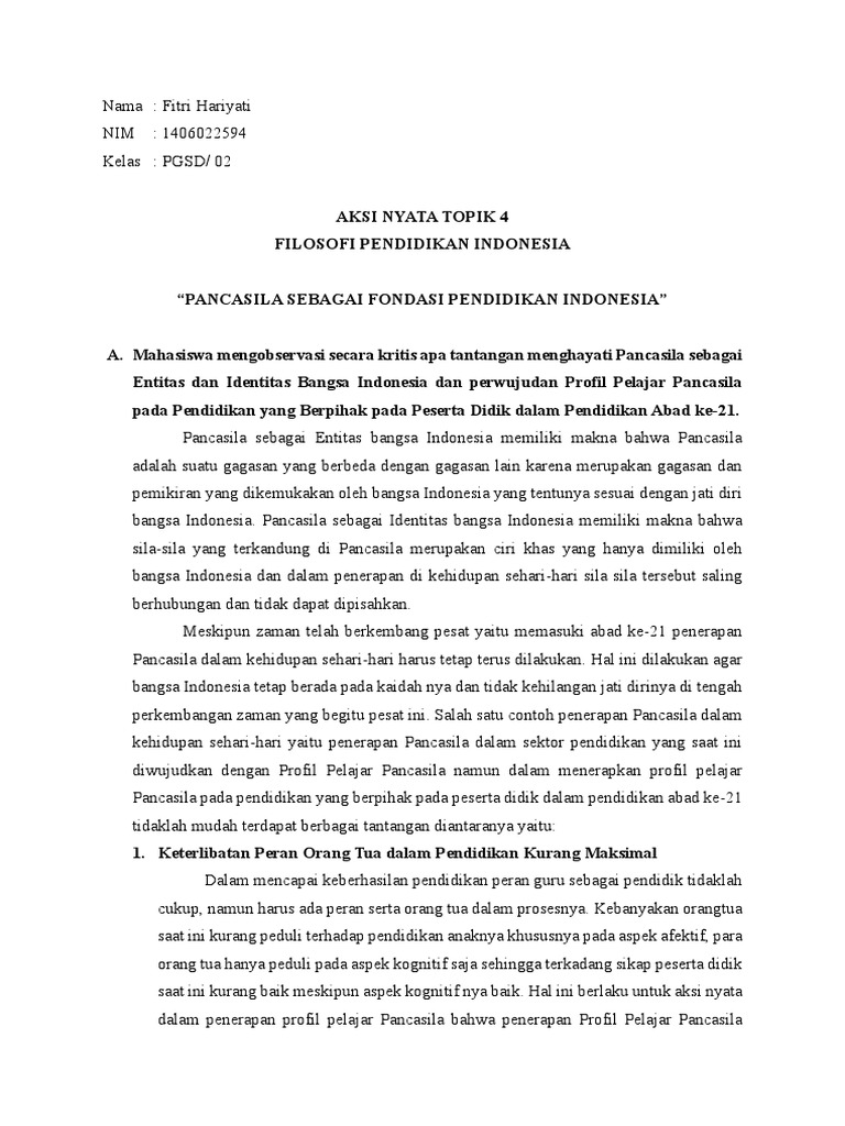 Aksi Nyata T4 Filosofi Pendidikan Indonesia | PDF