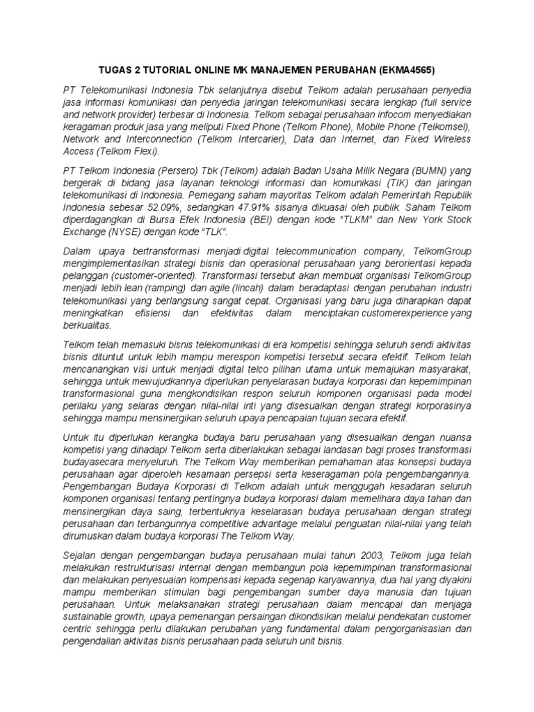 Tugas 2 Manajemen Perubahan | PDF | Bisnis