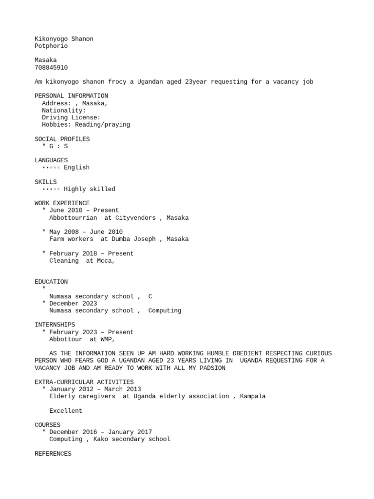 KIKONYOGO Shanon - Resume - Potphorio | PDF KIKONYOGO Shanon - Resume - Potphorio | PDF