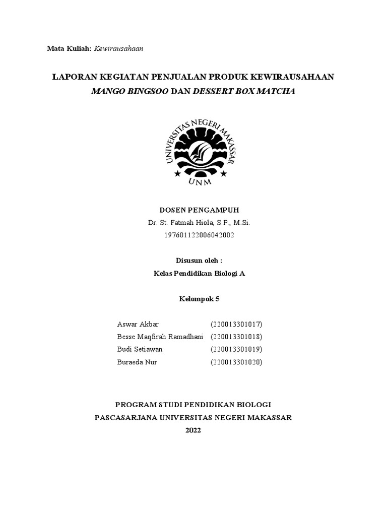 Laporan Kegiatan Penjualan Produk Kewirausahaan | PDF | Karier & Perkembangan | Bisnis