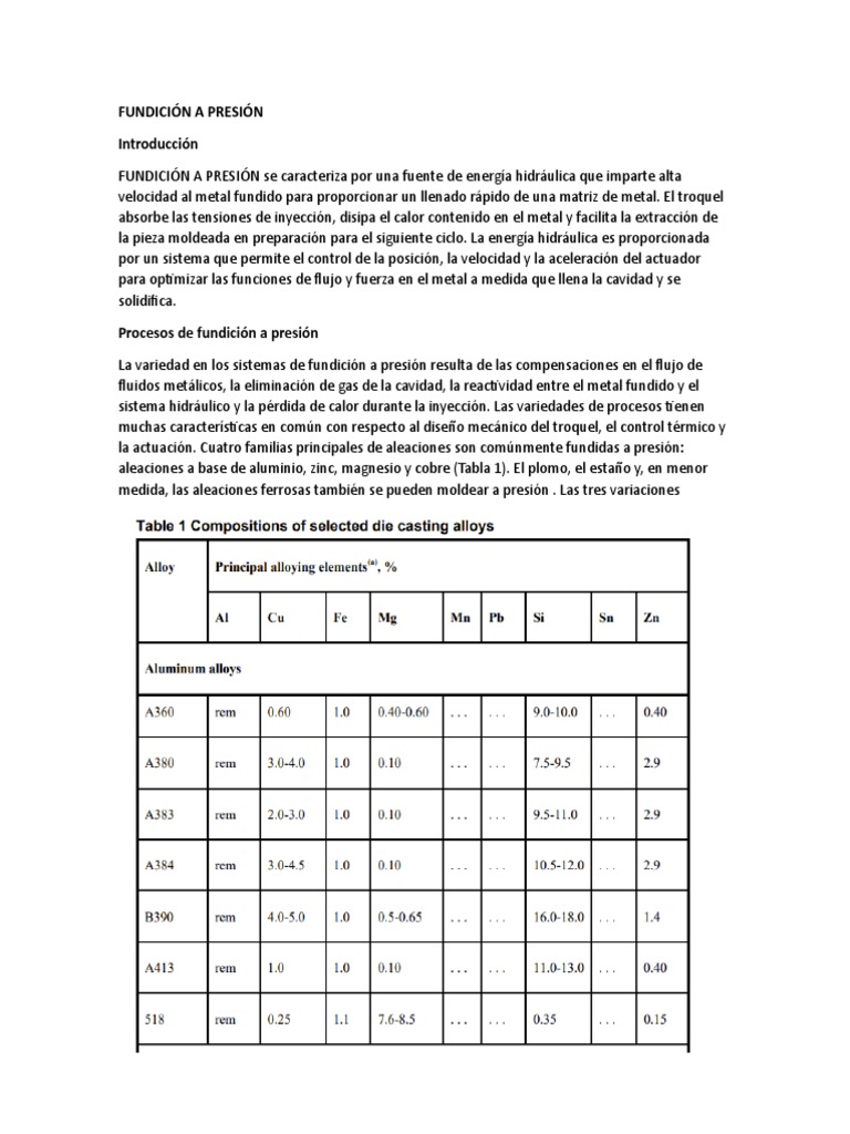 DIE CASTING Español | PDF | Química | Materiales