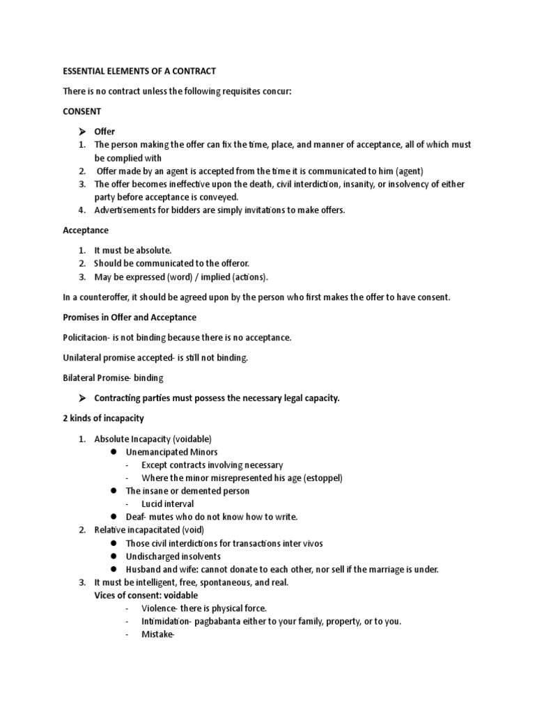 Essential Requisites of Contracts | PDF | Offer And Acceptance ...