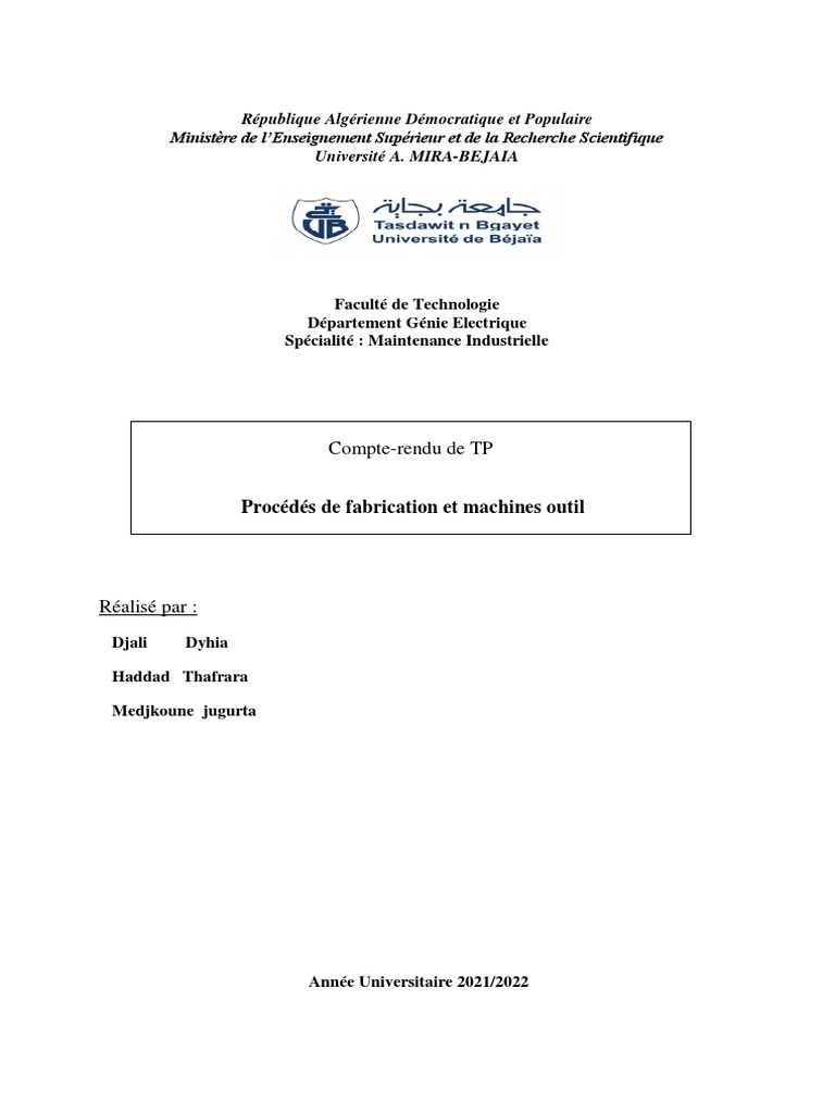Compte Rendu TP : Tournage et Usinage | PDF | Usinage | Ingénierie ...