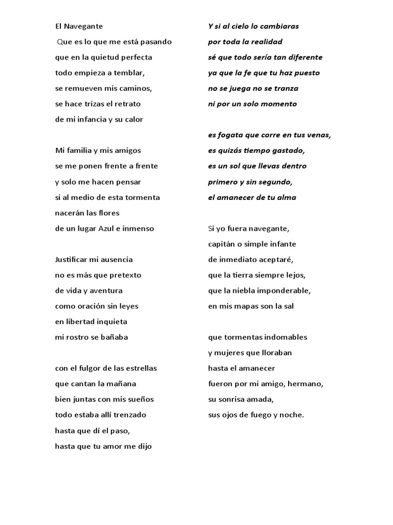 Letra de "El Navegante" | PDF