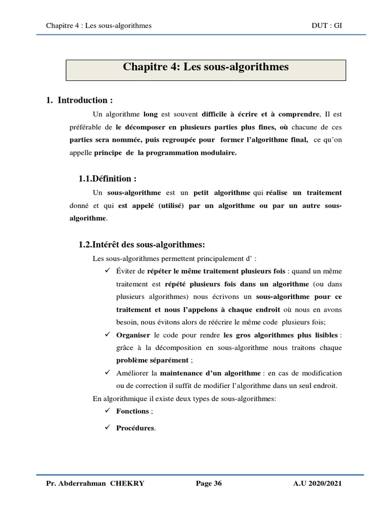 Algo Chapitre 4 | PDF | Variable (informatique) | Structure de contrôle