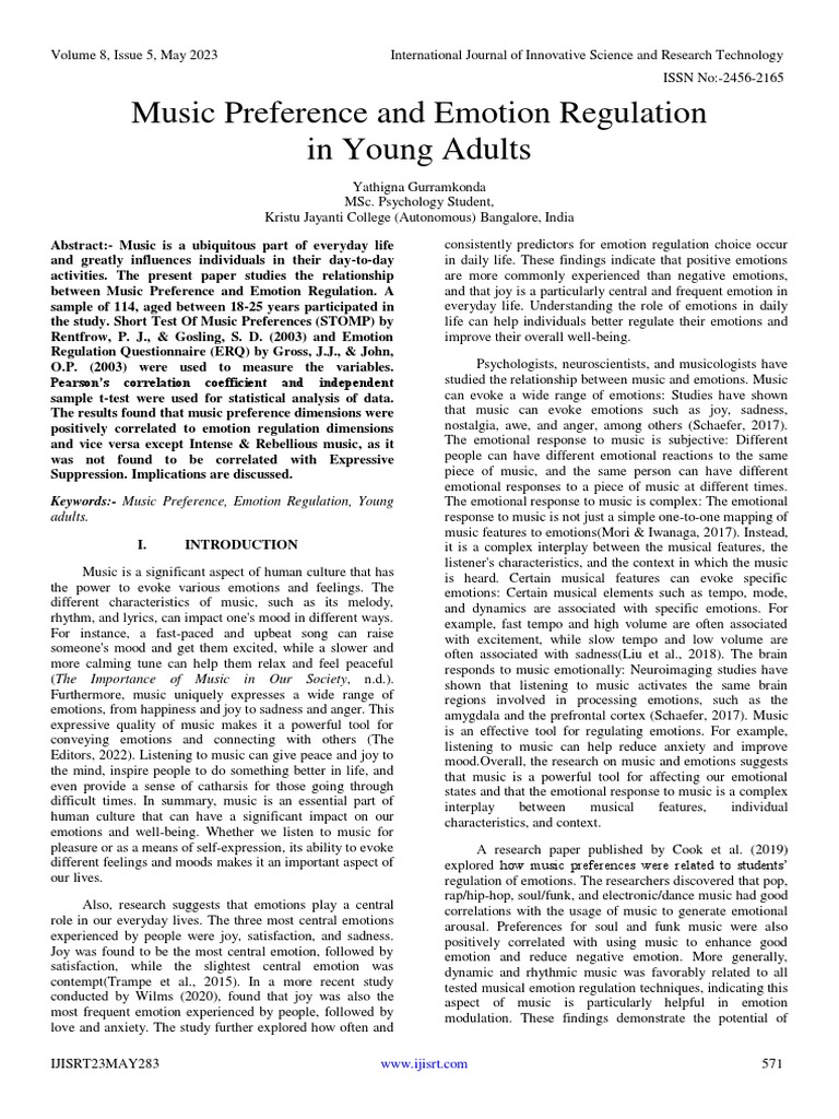 Music Preference and Emotion Regulation in Young Adults | Download Free ...