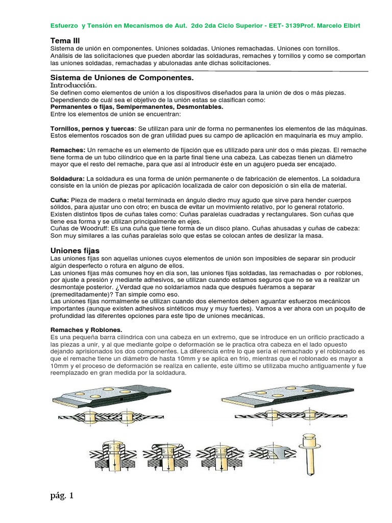 Uniones Mecánicas en Componentes | PDF | Remache | Construcción