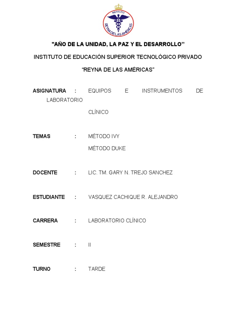 Metodo Ivy y Duke | PDF | Coagulación | Plaqueta