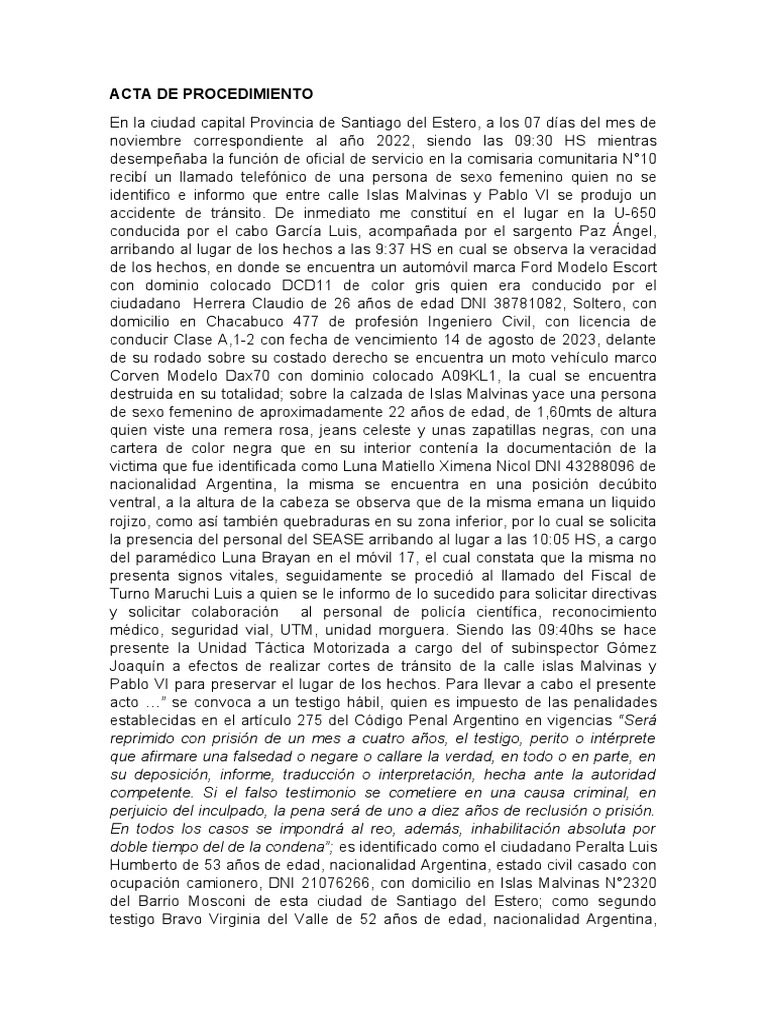 Acta de Procedimiento | PDF | Justicia | Crimen y violencia