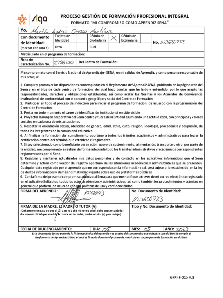 GFPI-F-015 Formato Compromiso Del Aprendiz V2 | PDF | Cibercrimen