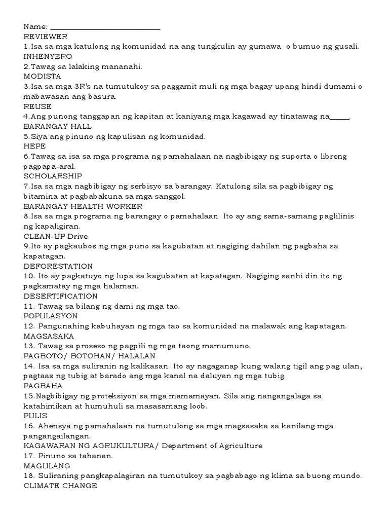 Bagwis Reviewer | PDF