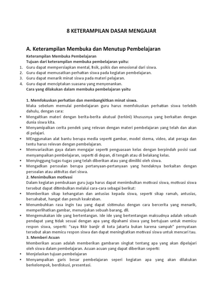 8 Keterampilan Dasar Mengajar | PDF